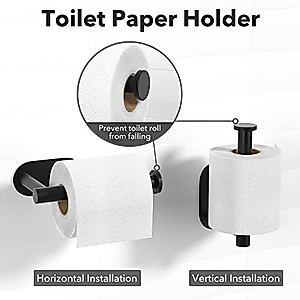 Matte Black Bathroom Accessories Set, 5 Pieces Bathroom Hardware Set, Stainless Steel Towel Racks for Bathroom, Bathroom Set Including 16" Towel Bar, Toilet Paper Holder, Towel Ring, Robe Towel Hooks