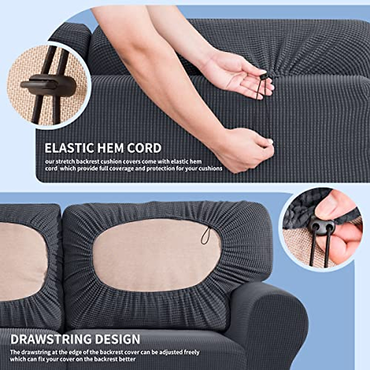 subrtex 7 Pieces Stretch Sofa Slipcover Sets Couch Cover Sets Backrest Cushion Covers Furniture Protector Collection Set for Oversize Sofa Loveseat Chair Slip Covers(Large, Gray)