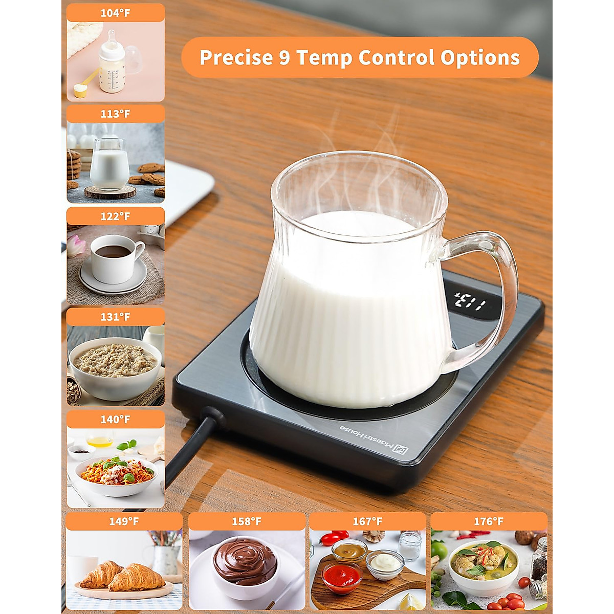 Maestri House Coffee Mug Warmer with Cup for Desk, Electric Mug Warmer with 9 Temperature Settings & 1-12 Hour Timer, Portable Beverage Warmer for Home and Office - Ideal Gift for Coffee Lovers