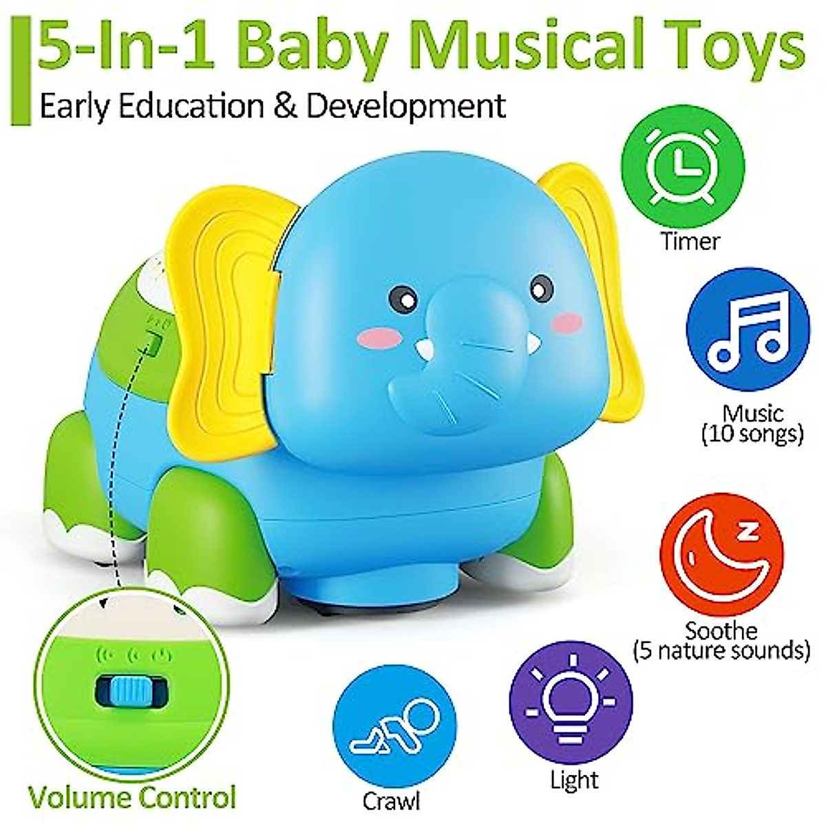 5 in 1 Crawling & Walking Baby Toys 3-6 to 12 Months Developmental Musical Toys for Babies 12-18 Months Light Up Tummy Time Infant Toys 3 6 9 6-12 Month 1 Year Old Boy Girl Toys 1st Birthday Gifts