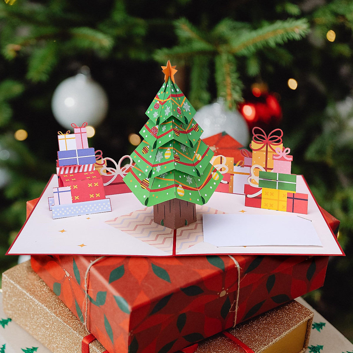 Paper Love Christmas Tree Pop Up Christmas Card, 3D Christmas Greeting Cards, For Christmas or Holidays - 5" x 7" Cover - Includes Envelope and Note Tag