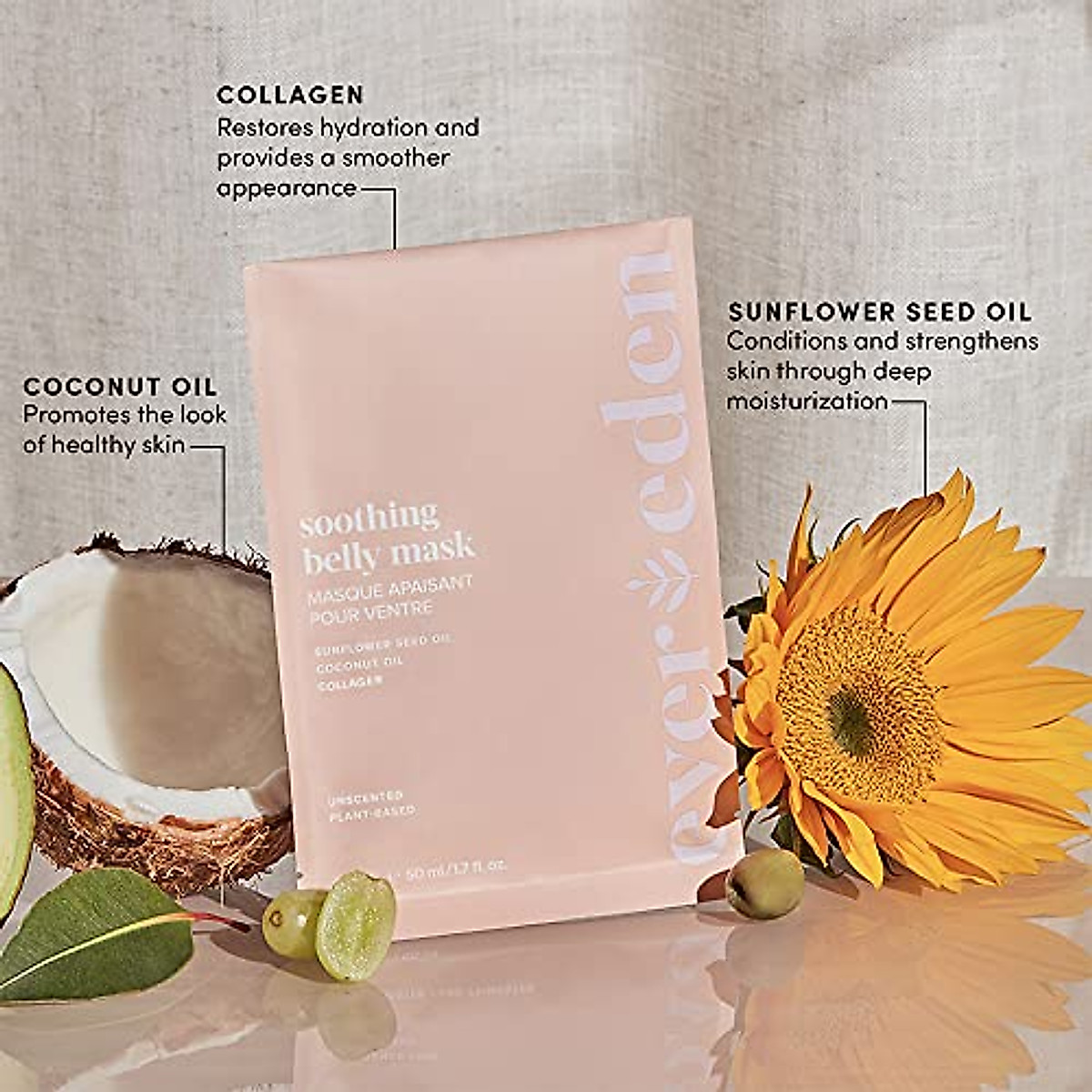 Evereden Soothing Belly Mask - 1 Belly Mask for Pregnant Women 2nd & 3rd Trimester - Hydrating, Nourishing, & Soothing Pregnancy Skin Care Belly Masks - Clean & Vegan Pregnancy & Maternity Products
