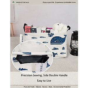 ONOEV Rectangular Folding Laundry Basket, Canvas Basket,Nersury Hamper,Suitable for Children,Office,Bedroom,Clothes,Toys Storage (Blue Whale), 14.9L x10.2Wx9.05H''