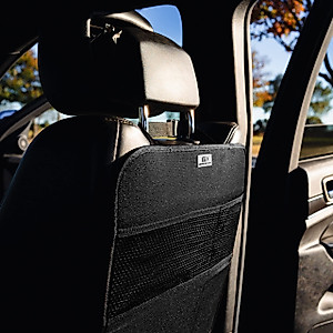 Gorla Gear Black Heavy Duty Kick Mats Back Seat Protector 2 Pack Car Seat Organizer Protection from Booster Seat Baby Toddler Kids Kicking Upgraded Bungee Hooks Universal Fit in Auto Trucks Vans SUV