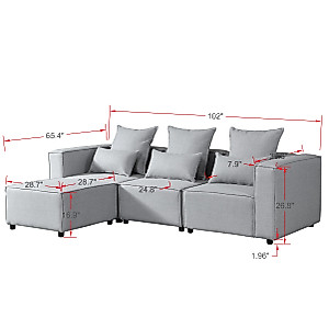 BIOEVER Modular Sectional Sofa,Convertible L Shaped 3 Seater Sofa with Removable Ottoman,Oversized Sectional Couches for Living Room,Modular Sectionals with Chaise,Corner Couch(Gray)
