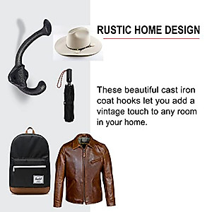 NACH Classic Double Prong Wall Hooks - Heavy Duty Decorative Black Hooks for Mudroom, Coat & Hat Rack, Towel Racks for Bathroom - Wall Mount Cast Iron Hooks - 6 Pack, 1.85x1.75x3.6 in - DY-200682