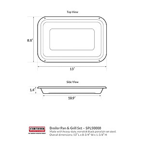 Certified Appliance Accessories Heavy-Duty Porcelain 8.5-In. x 12.75-In. Broiler Pan & Grill Set Black (50008)