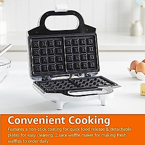 Amazon Basics Waffle Maker 2-Slices White with Non-stick coating and Easy to Clean, 700W