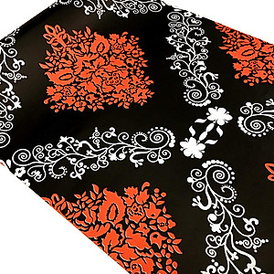 REDODECO Vintage Black Red Damask Adhesive Paper Shelf Liner Peel Stick Dresser Drawer Sticker Home Deco Wallpaper 17.7inch by 100inch