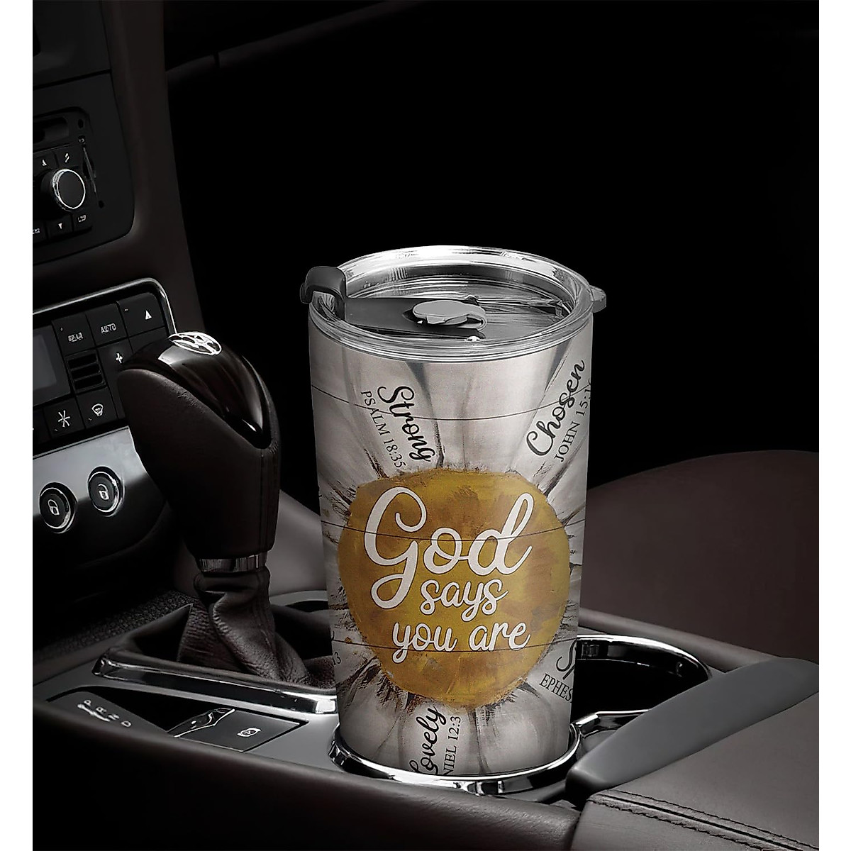 20oz Daisy Flower Faith Tumbler, God Says You Are, Religious, Christian Gifts, Coffee Thermos for Women, Stainless Steel Double Wall Vacuum Insulated Coffee Mug, Travel Cup with Lid