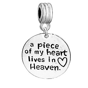 Memorial Charm a piece of my heart lives in heaven European Spacer Dangling Compatible Charm