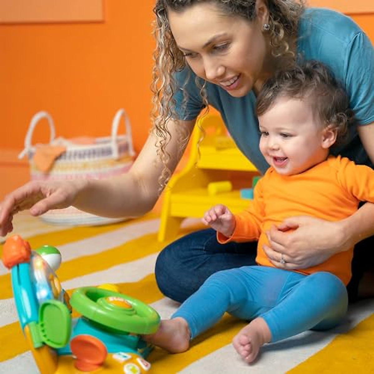 Bright Starts Lights and Colors Driver Toy Steering Wheel with Car Sounds for Pretend Play - Green, 6 Months and up