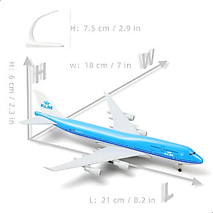 QIYUMOKE 747 NL-KLM Airplane Model Kits -1/300 Boeing 747 Diecast Metal Model Plane for Adult (with Stand) Airlines Model for Aviation Enthusiasts Gifts or Display Collections -8 inches L