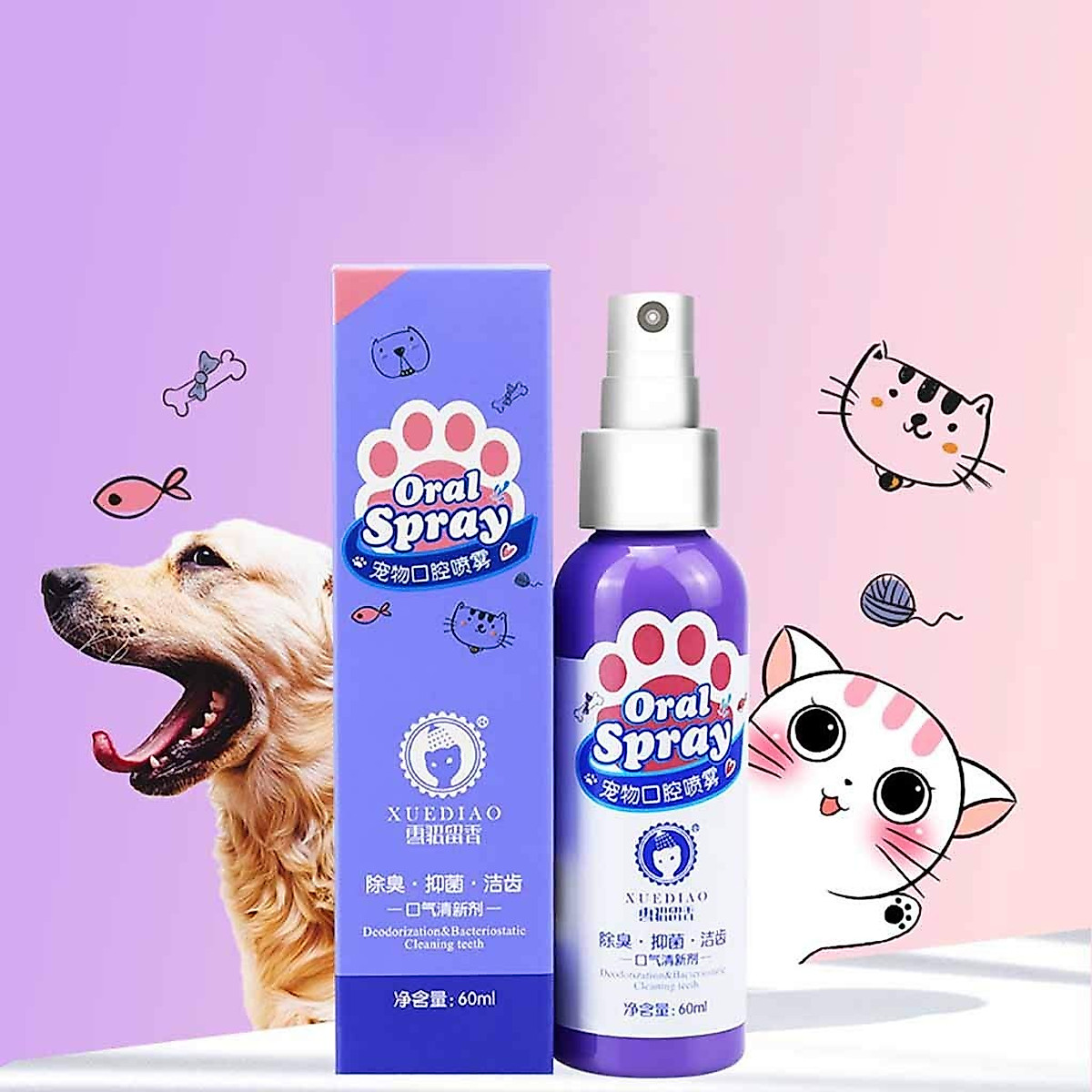 2 Pack Dog Breath Freshener Pet Dental Spray, Remove Plaque & Tartar Buildup Clean Teeth Without Brushing or Rinsing, Clean Dog and Cat Bad Breath Easy to Use, 4 Ounces