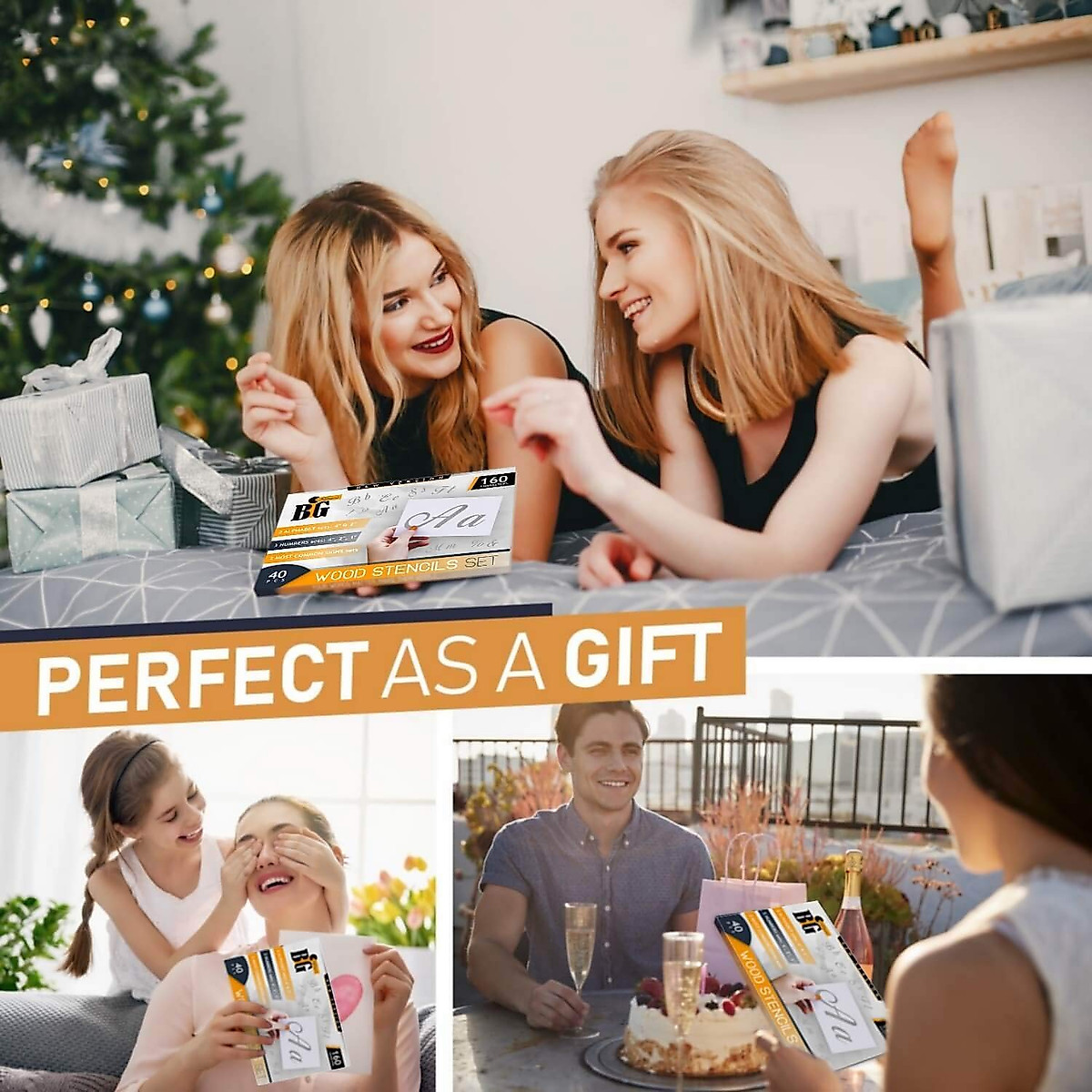 Letter Stencils for Painting on Wood - Alphabet Stencils with Calligraphy Large Font and Cursive Letters Numbers Signs - Reusable Plastic Art Craft Stencils - Set of 40 Pcs - 160 Designs