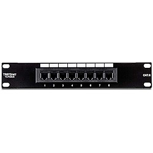 TRENDnet 8-Port Cat6 Unshielded Patch Panel, TC-P08C6, Rackmount, 10 Inch Wide, 8 x Gigabit RJ-45 Ethernet Ports, Pre-Numbered Ports, 250 Mhz Connection, Color Coded Labeling,