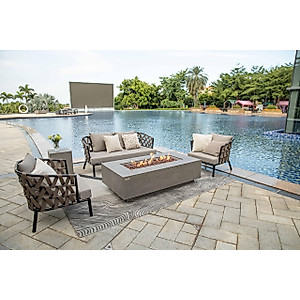 AMS Fireplace | Bundle for Madison 60"x32" Rectangular Concrete Natural Gas Fire Pit Table | Light Gray | Travertine (coarse) Texture Surface | Outdoor Patio Heater Electronic Ignition Fireplace