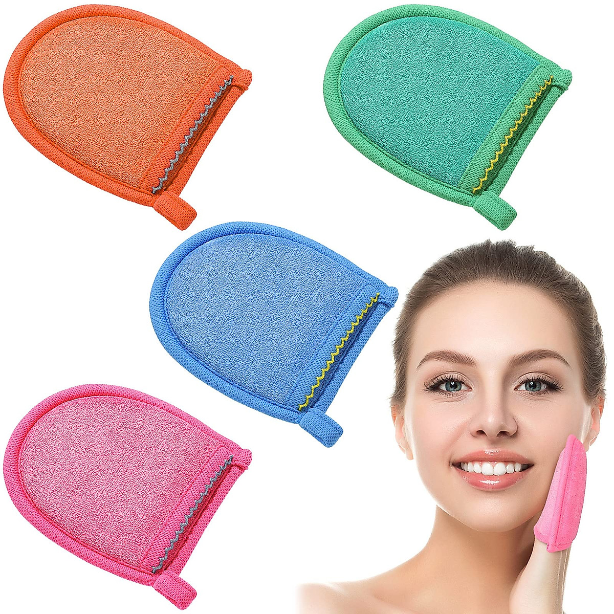 4 Pcs Facial Scrub Exfoliator Mitts Deep Exfoliating Gloves Face Scrub and Body Scrub Mitt Face Cleaning Mitten Skin Cleanser Dead or Dry Skin Remover Exfoliator Face Scrub Tool, 4 Colors