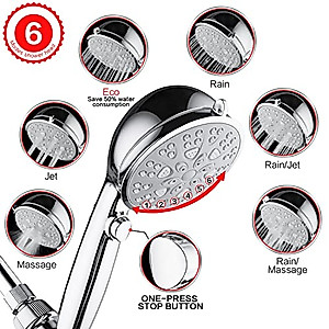 Nosame Newest 6+1 Handheld Shower Head with ON/Off Switch Set High Flow Water Saving ECO Flow Handheld Showerheads with Hose and Brakets for Baby, Pet, RV and Gift,Chrome