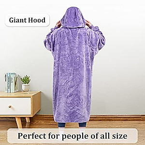 Kpblis Wearable Blanket Hoodie for Women and Men, Oversized Wearable Hoody Blanket Sweatshirt, Warm and Cozy Giant Wearable Fleece Blanket with Sleeves and Giant Pocket for Adults and Kids, Purple