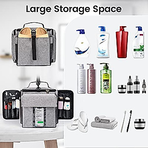 Shower Caddy Tote Bag, Portable Shower Caddy for College Dorm Travel, Separate Compartment, Large Capacity, Quick Dry Mesh Base, Hanging Toiletry Bath Bag (Grey)