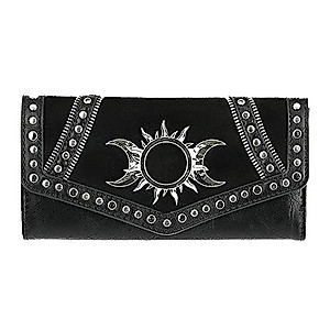 Restyle Triple Goddess Sun and Moon Gothic Tri-Fold Wallet, Faux Leather, Black