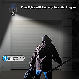 Techage SL669, Solar Battery Powered, Fake Security Camera, Dummy Cameras, Motion-Activated Floodlights, Realistic Look, Easy to Install, IP66 Waterproof, Warning Sticker Included, Pack of 2(Black)