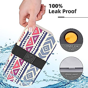 Plain Geometric Floral Pattern Adult Lunch Box, Bento Box, With Cutlery Set Of 3, 2 Compartments, Rectangular, Lunch Box For Adults