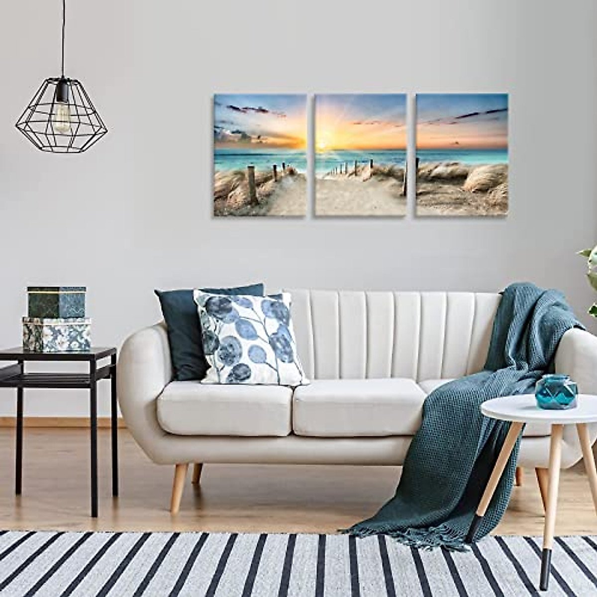 Canvas Wall Art for Living Room 3 Panel Beach Ocean Sunset Print Pictures paintings Artwork Bedroom Bathroom Canvas Framed Wall Decor Modern Gallery Office Decorations Size 12x16x3 Piece Ready to Hang