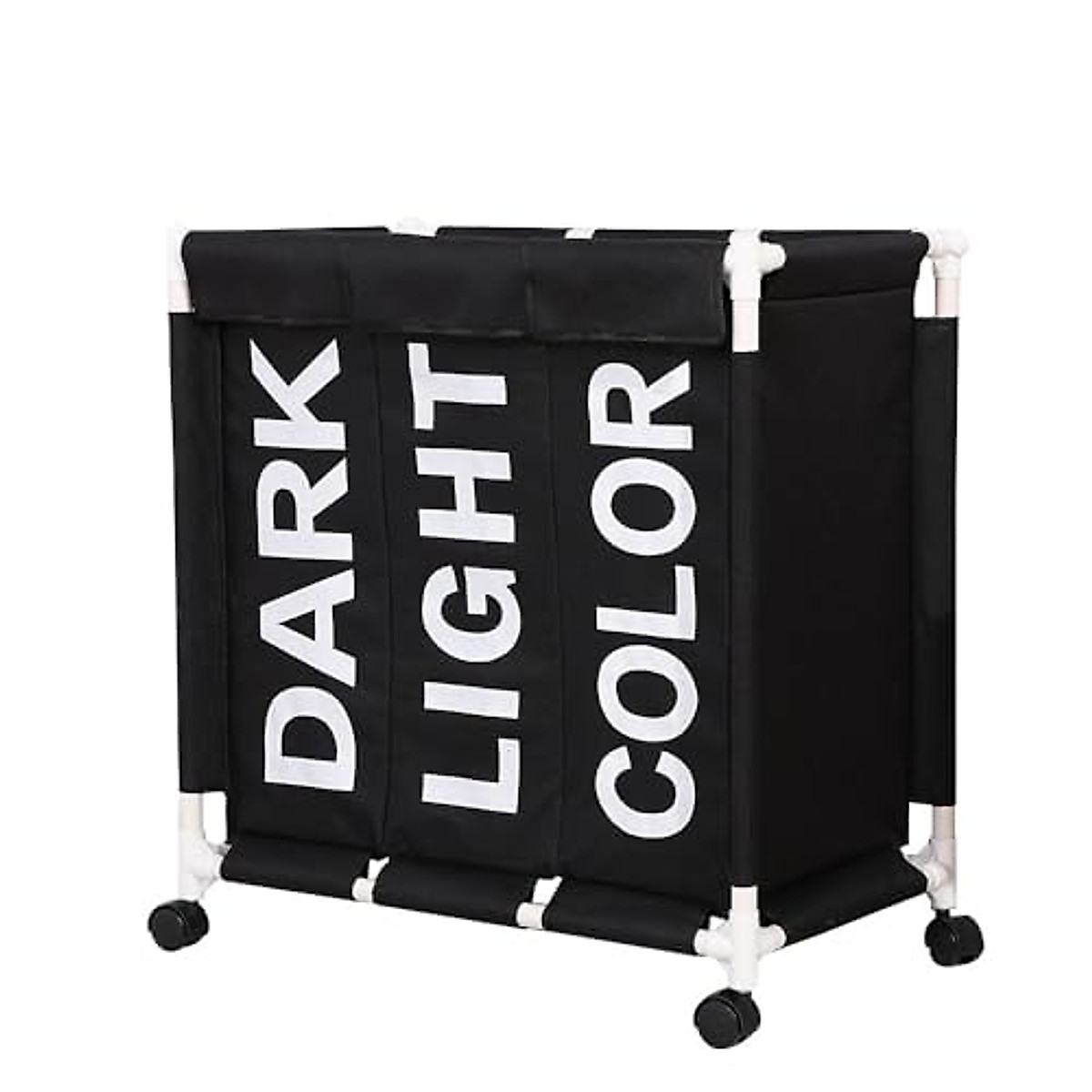 ASHARE Laundry Sorter 3 Section Laundry Hamper Basket with Rolling Wheels Laundry Organizer Cart Black