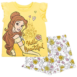 Disney Princess Belle Toddler Girls T-Shirt and French Terry Shorts Outfit Set 3T