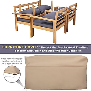Tangkula Outdoor 4-Piece Acacia Wood Chat Set, 4 Seater Acacia Wood Conversation Sofa and Table Set with Waterproof Furniture Cover, Teak Finished (1, Grey)