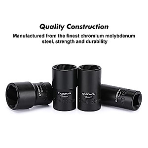 CASOMAN 5 Pieces 1/2"Dr. Twist Socket Set, Lug Nut Remover Tool Metric Bolt and Lug Nut Extractor Socket Tools