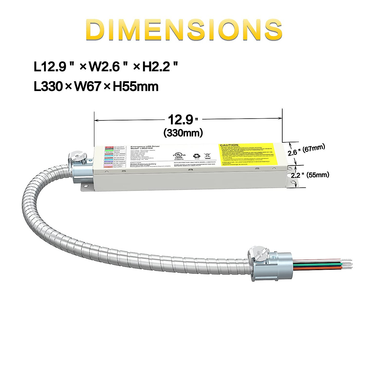20W LED Emergency Backup Driver, 100-347VAC 175V DC,Emergency Time Over 90 Minutes, 0/1-10V Dimmable Emergency led Driver, Rechargeable UL Listed Backup Battery for LED Recess, Panel and Linear Lights