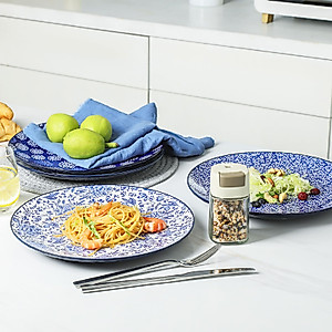 KitchenTour Ceramic Dinner Plates, 10.5 Inch Large Embossed Salad Plates Set of 4, Serving Plates for Dessert, Pasta, Steak, Dishwasher and Microwave Safe