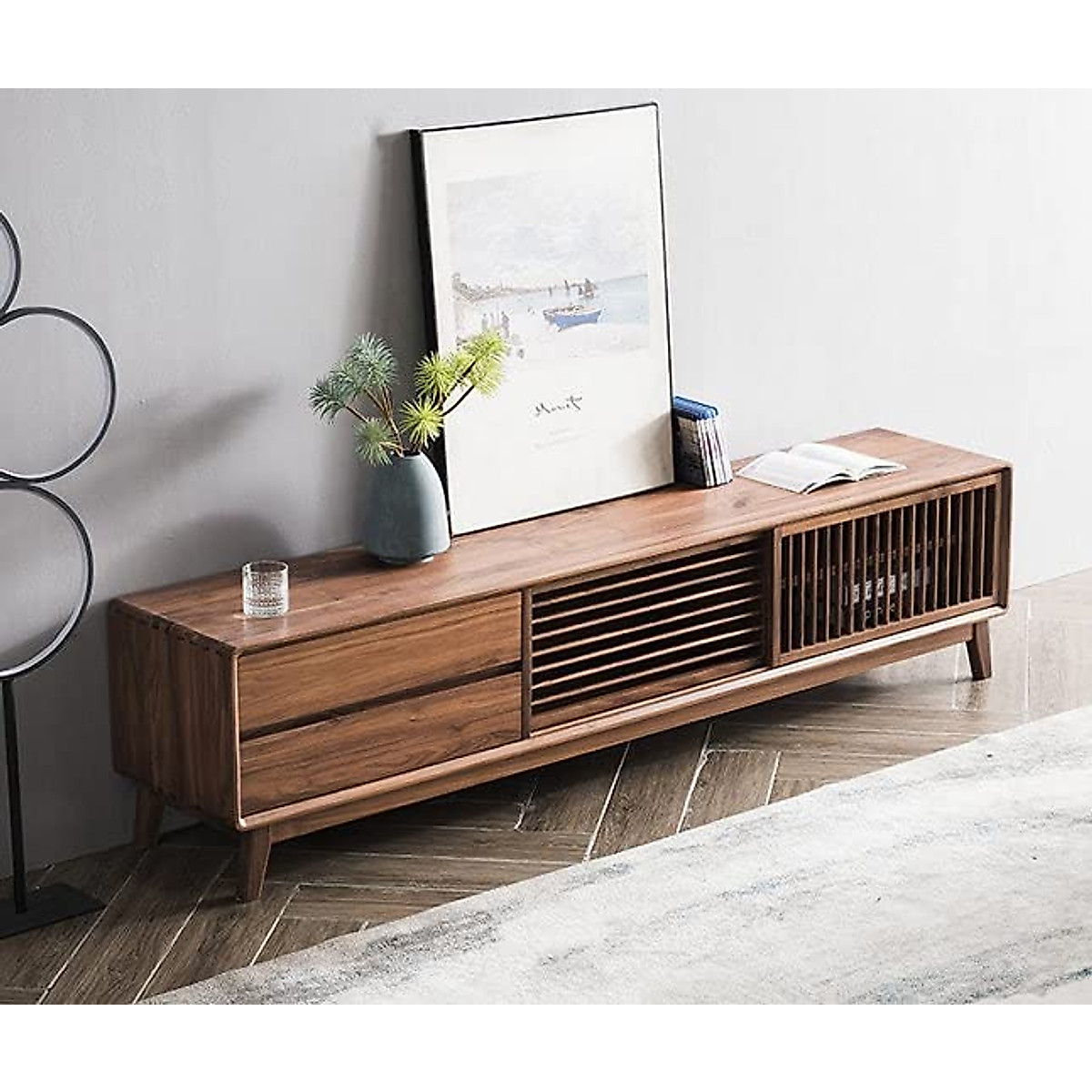 Slabstudiohongkong Japanese Style Black Walnut tv Unit, credenza Modern, Handmade Sideboard TV Cabinet, Black Walnut Wood