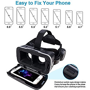 VR Headset with Remote Controller,HD 3D VR Glasses Virtual Reality Glasses for VR Games & 3D Movies, Virtual Reality Goggles for iPhone/Android Phone w/ 4.7-6in Screen | VR Glasses