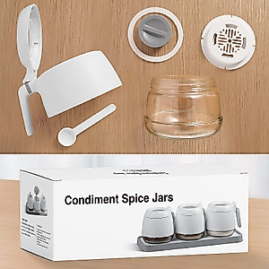 Roweida Glass Spice Jars and Sugar Bowls - Airtight Seasoning Containers with Spoon Lids, Set of 3 for Kitchen Counter