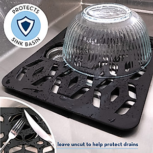 S&T INC. Sink Protectors for Kitchen Sink, Mat Cushions Dishes and Protects Sinks from Damage, Raised Design, Black, 12.75 Inch x 11.25 Inch, 1 Pack