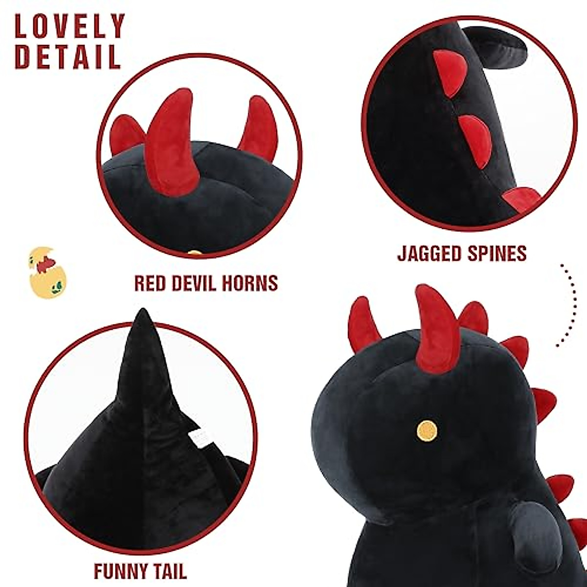 Ditucu Cute Dinosaur Plush 16 inch Large Dino Stuffed Animals Plushies Toys Super Soft Dolls Birthday Gifts for Kids Girls Boys Black