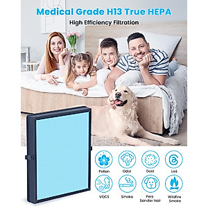 MK04 Air Filter Replacement Compatible with AROEVE MK04 MG04JH Air Purifier, 3-in-1 Filter H13 True HEPA Filter Air Purifier Replacement Filter, 2 Pack (Blue-2 Pack)