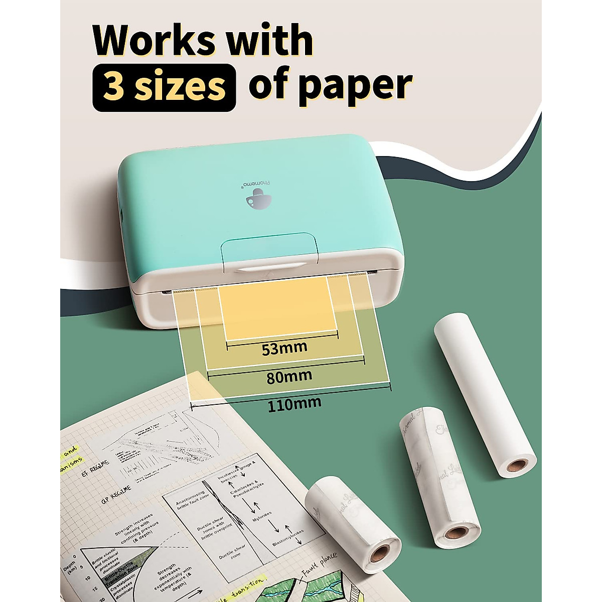 Phomemo M04S Portable Thermal Printer with 110mm White Adhesive Thermal Paper 3 Rolls