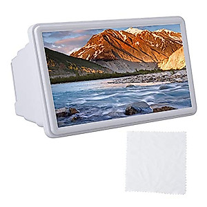 12Inch Phone Screen Amplifier, Retractable Foldable HD High Definition 3D Mobile Video Magnifier Phone Stand Bracket with Cleaning Cloth, Compatible with All Smartphones(White)
