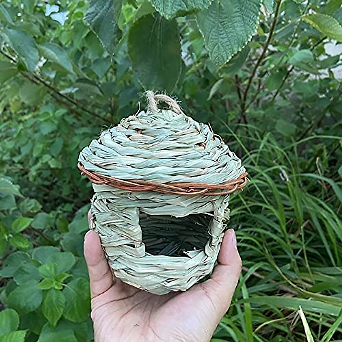 Rehomy Hanging Bird Houses Nest, 2pcs Reed Grass Hand Woven Bird Nesting Hanging Cage Grass Bird Hut Shelter for Parrot, Cockatiel, Parakeet, Canary, Finch Bird, Hummingbird, Dove, Budgie