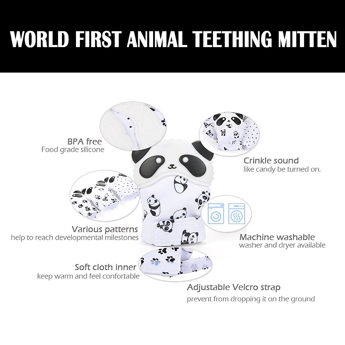 Silicone Baby Teether Teething Panda Mitten Glove Palm Thumb Chewable Toy Newborn Nursing BPA Free(paw)