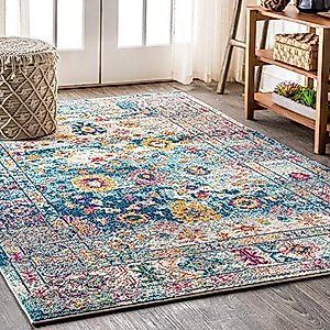 JONATHAN Y BMF103B-3 Bohemian Flair Boho Vintage Medallion Faded Indoor Area-Rug Floral Easy-Cleaning High Traffic Bedroom Kitchen Living Room Non Shedding, 3 ft x 5 ft, Navy/Cream