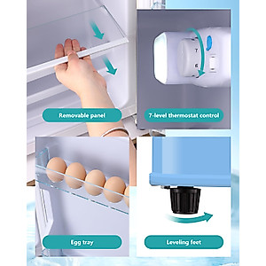 EUASOO FLS-80-Blue 3.5Cu.Ft Compact Refrigerator, Small Refrigerator with freezer, Retro Fridge with Dual Door, 7 Level Adjustable Thermostat for Garage, Dorm,Bedroom, Office, Apartment