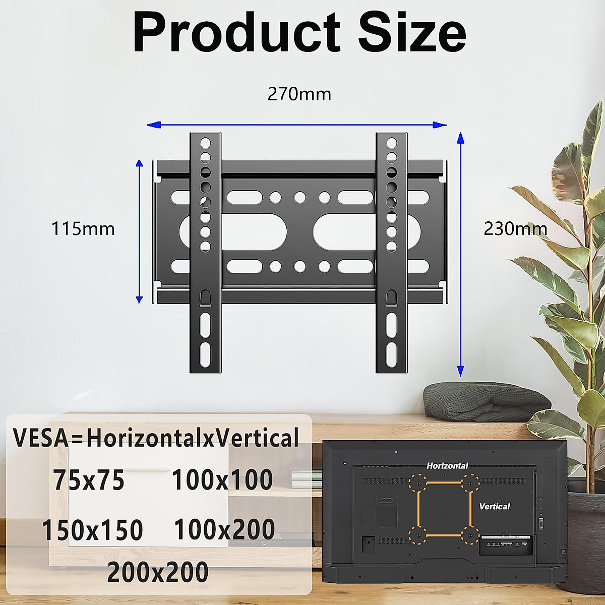 GLWIXY Fixed TV Wall Mount for 14-42" Flat Screen TVs, Small Wall Mount TV Bracket fit 19 24 28 32 35 39 40 inch, VESA Up to 200x200mm 55lbs Max Load, Easy Install Low Profile Monitor Mount Bracket