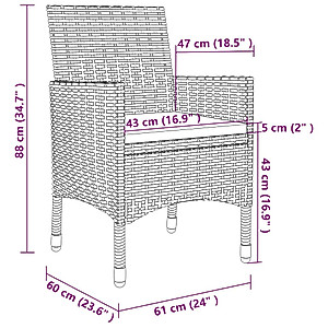 vidaXL Patio Dining Set 9 Piece with Cushions Garden Outdoor Terrace Balcony Dinner Table and Chair Seat Seating Furniture Poly Rattan Gray