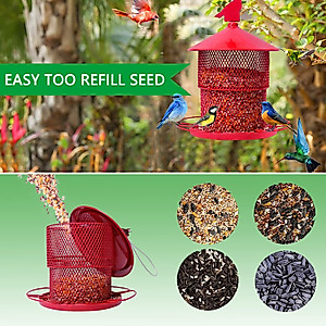 Metal Wild Bird Feeders Clearance,Outside Squirrel Proof Bird Feeder, 7.4LB Hanging Large Capacity Heavy Duty Water Resistance Outdoor Birdfeeders for Garden Yard-Red